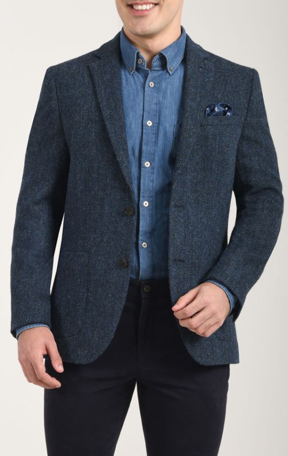 Harris Tweed blå fiskbensmönstrad country blazer | Dobell
