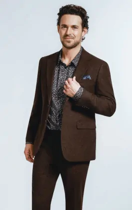 Dobell vinröd "Donegal" tweed kostym | Dobell